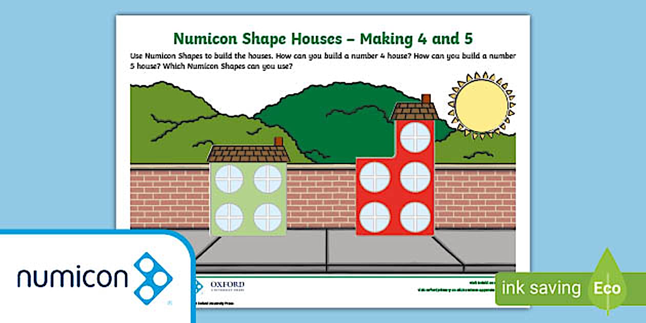 👉 Numicon Shape Houses Composition of 4 and 5 Worksheet